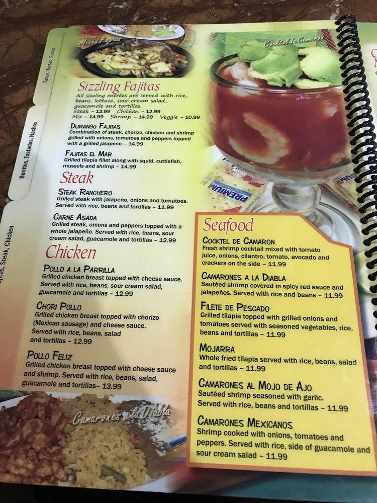 Menu at Taqueria Durango restaurant, Overland