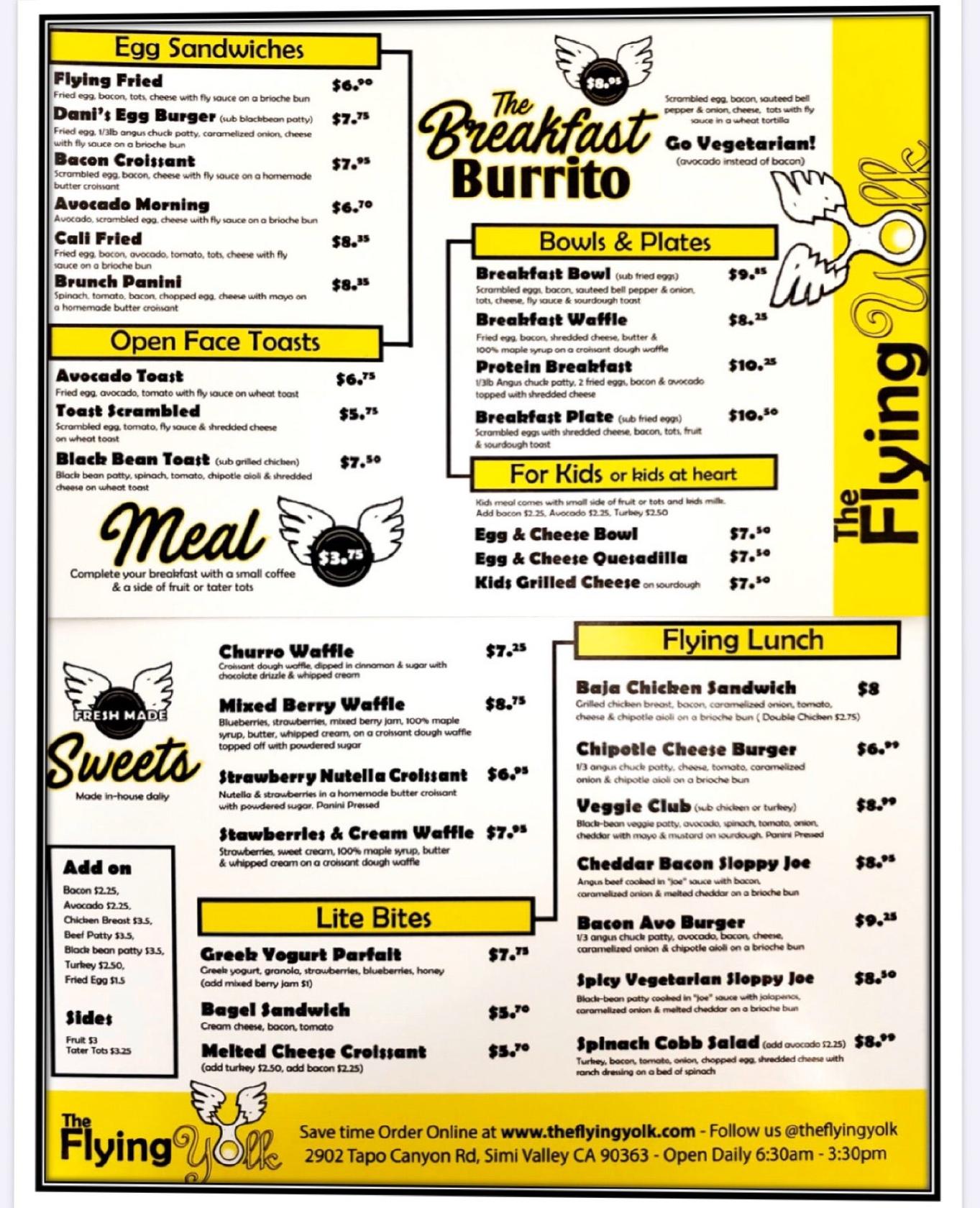 Menu at The Flying Yolk restaurant, Simi Valley