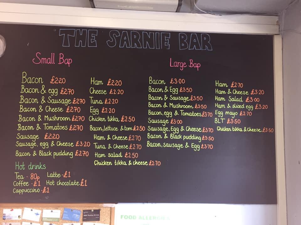 Menu at The Sarnie Bar, Derby