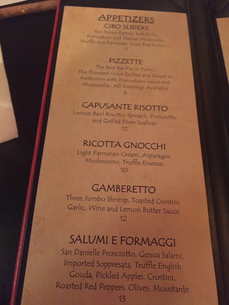 Menu at CIBO restaurant, Fort Myers