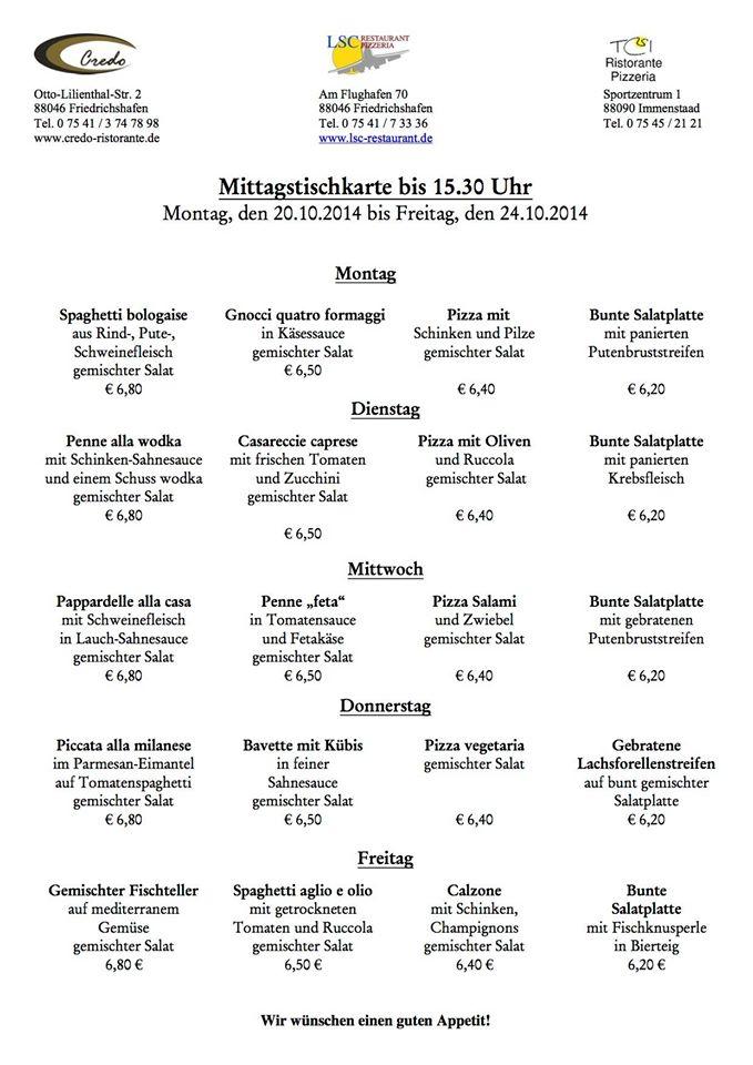 Menu at Credo Ristorante restaurant, Friedrichshafen