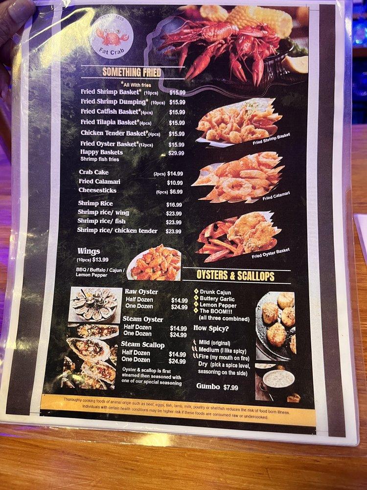 Menu at Fat Crab restaurant, Houston