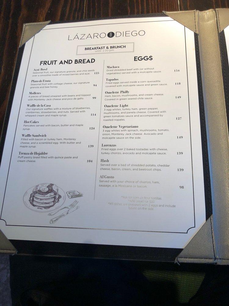 Carta del restaurante Lázaro y Diego, San Pedro Garza García