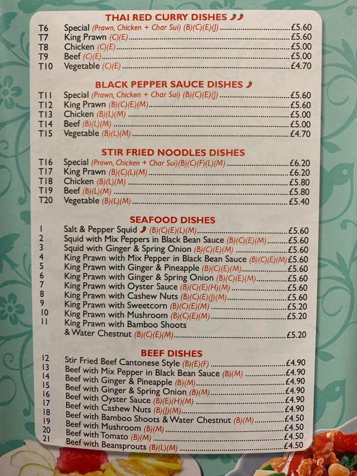 Menu at Mr Chan's Chinese Restaurant, Kinross
