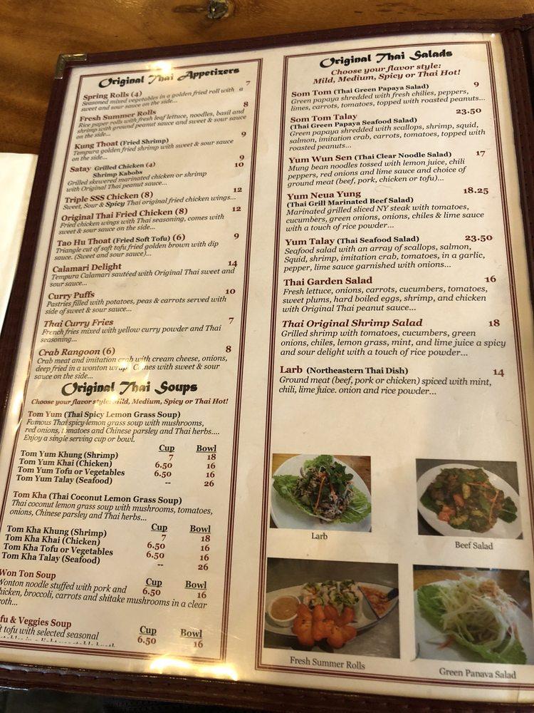 Menu at Original Thai Cuisine LLC Take-out Only restaurant, Kailua-Kona