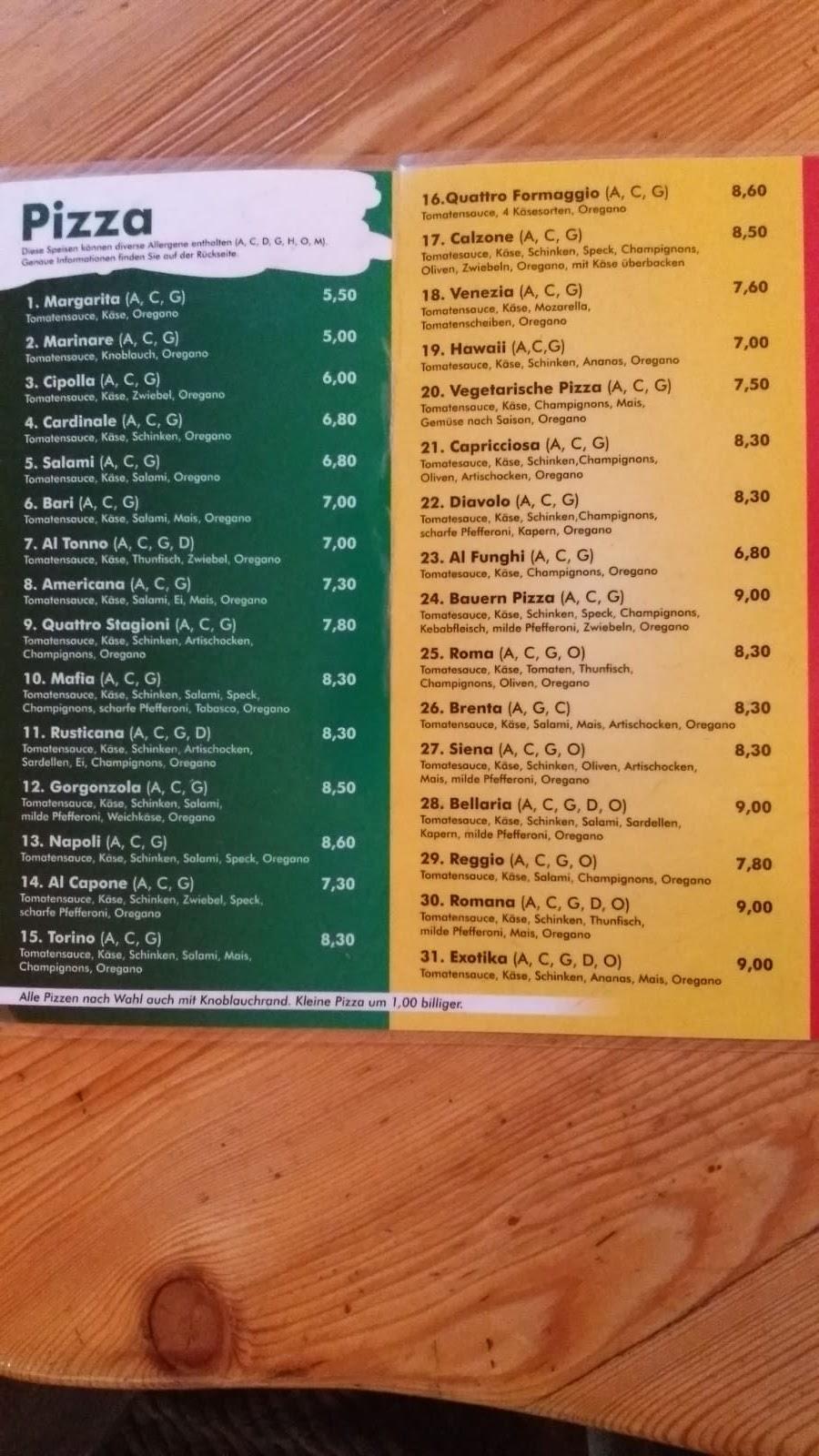 Carta de Pizzeria Rimini, Ottenschlag