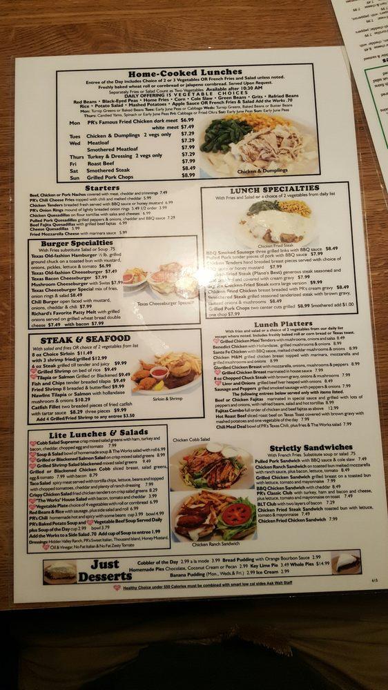Menu at Poor Richard's Cafe, Plano