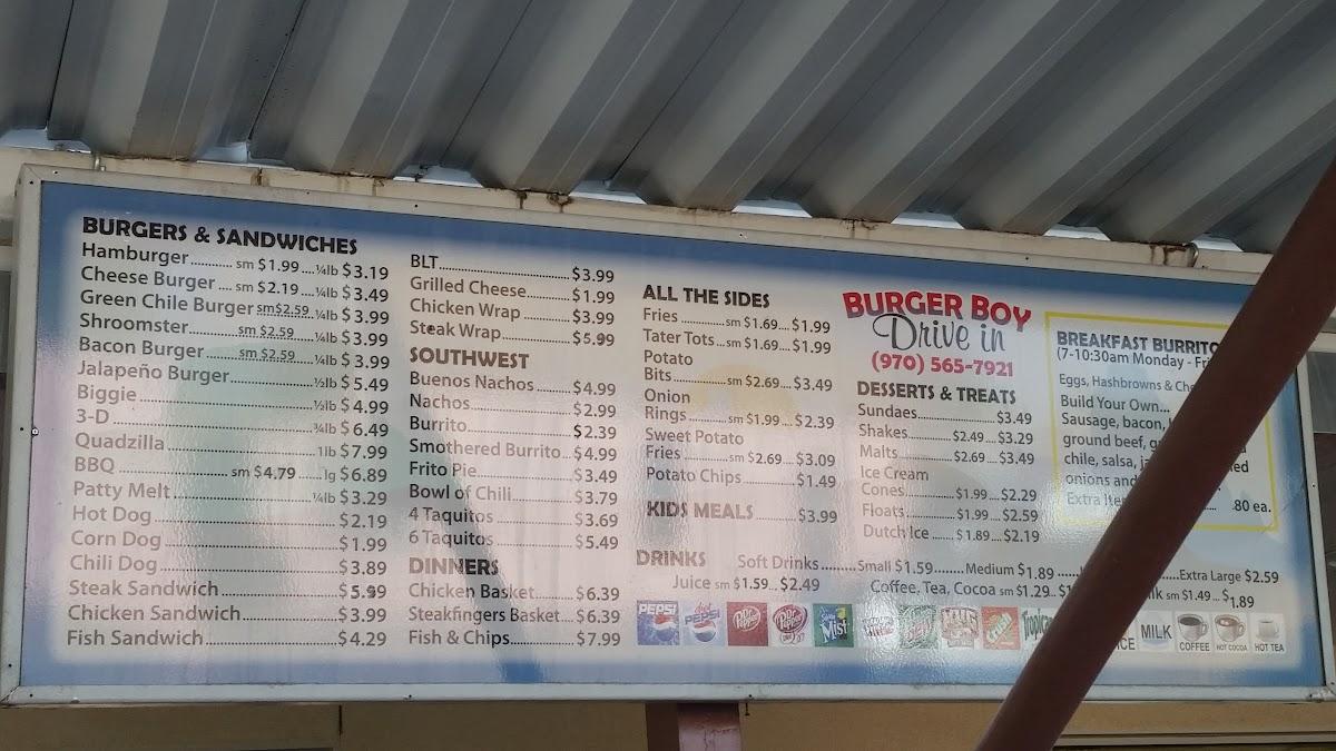 Menu at Burger Boy Drive In restaurant, Cortez