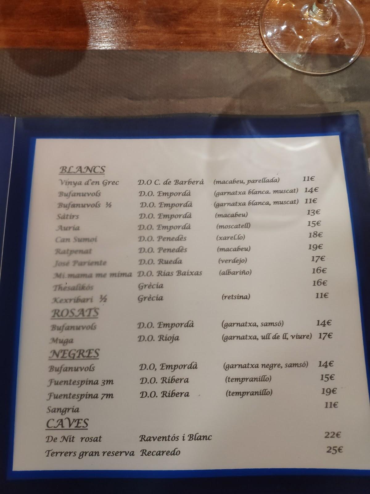 Menu at Restaurant Es Grec, Cadaqués