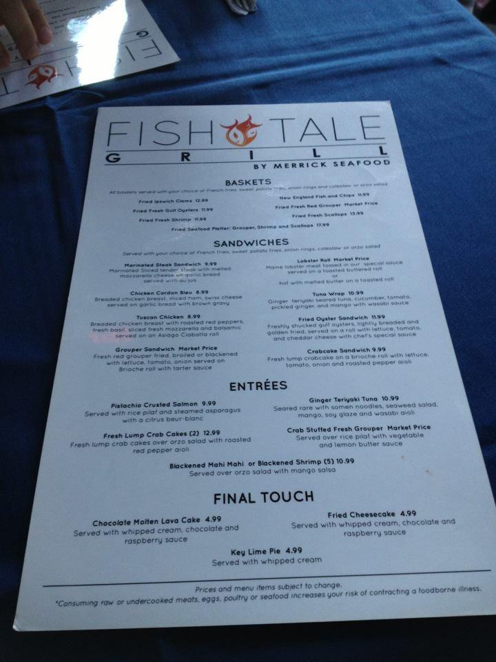 Menu at Fish Tale Grill steakhouse, Cape Coral
