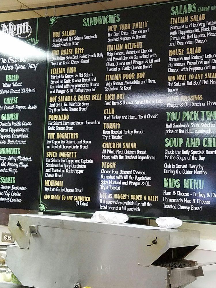 Menu at Gioia's Deli restaurant, St. Louis, Macklind Ave