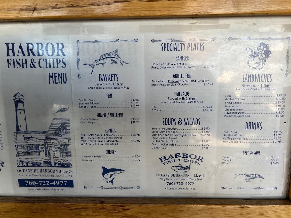 Menu at Harbor Fish & Chips restaurant, Oceanside