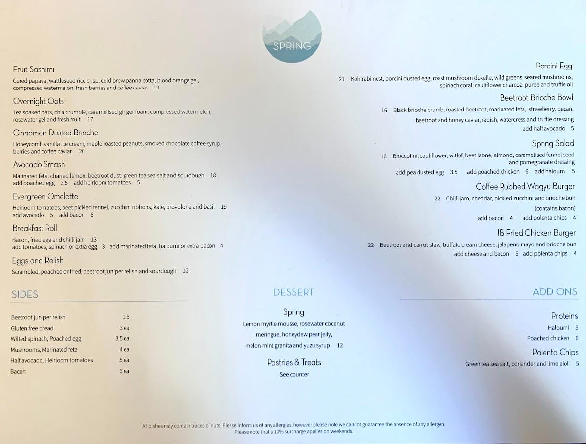 Menu at Industry Beans York St cafe, Sydney