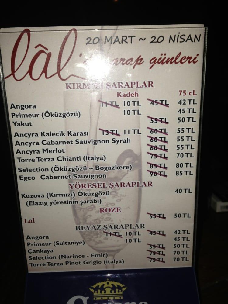 Menu at Lâl Cafe Bar, Istanbul, Kadife Sk. No:19
