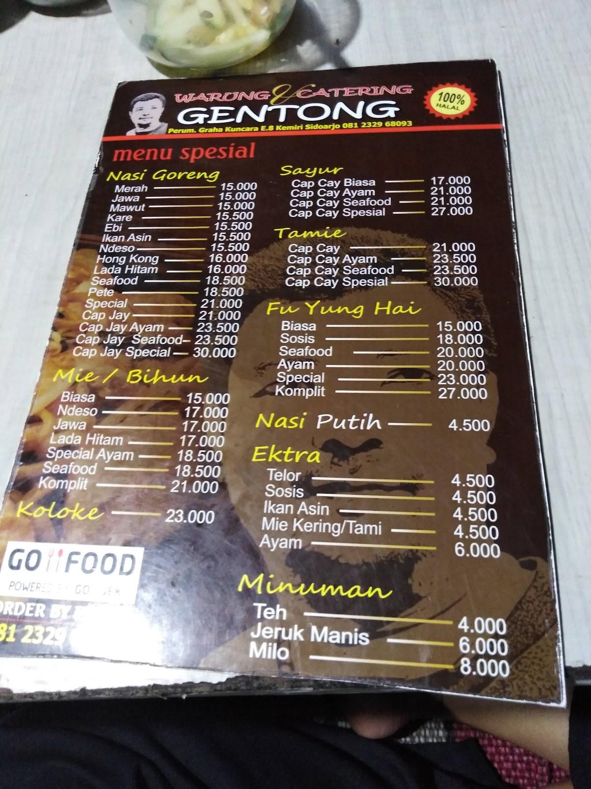 Menu at Nasi Goreng Gentong restaurant, Sidoarjo