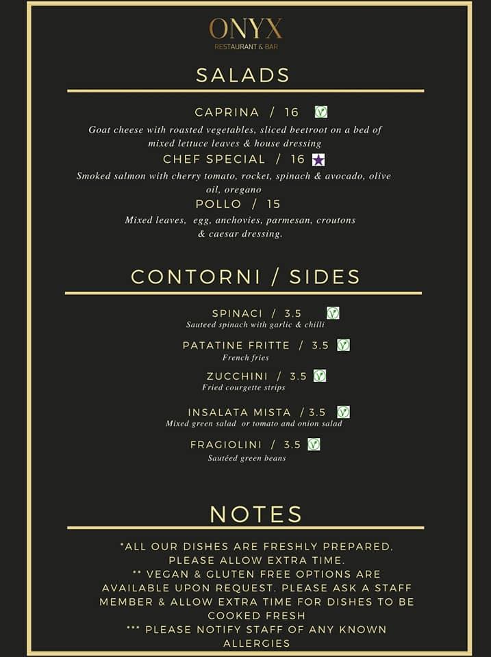 Menu at ONYX Restaurant & Bar, Hornchurch