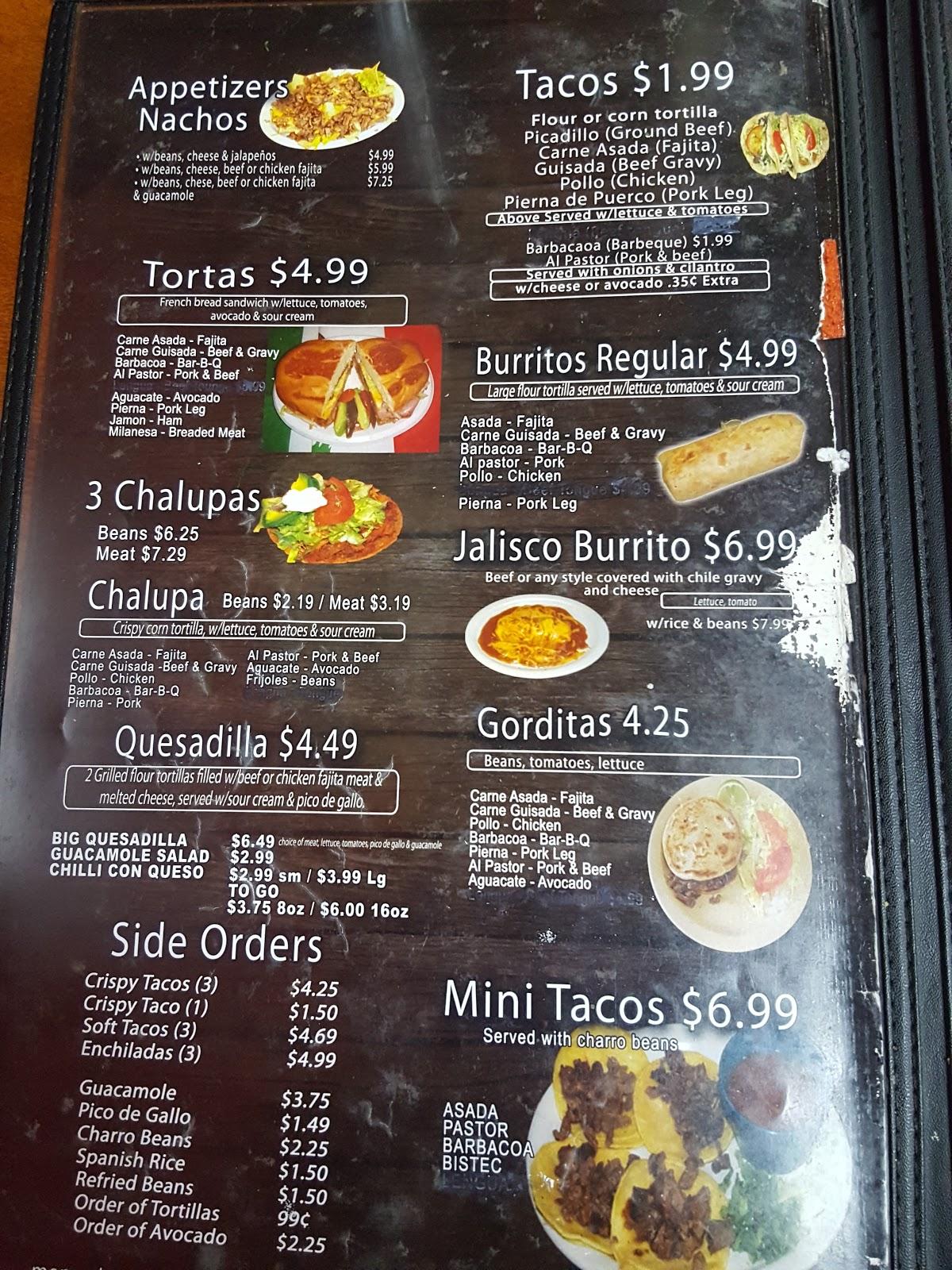 Menu at Taqueria El Sazon Tapatio restaurant, New Braunfels
