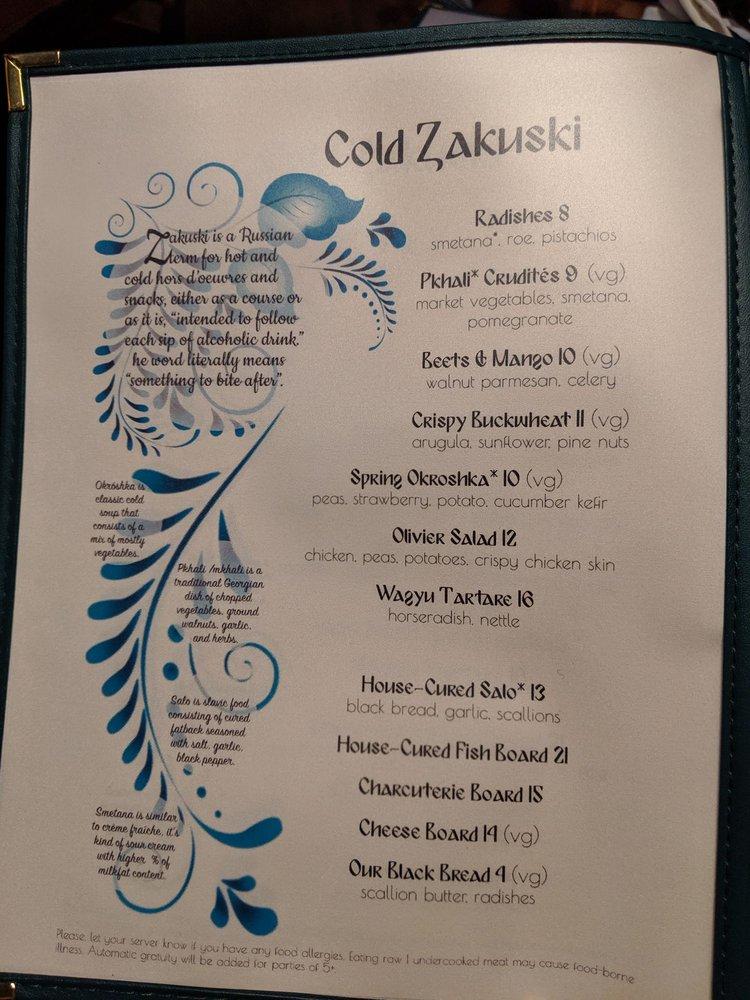 Menu at Tzarevna pub & bar, New York City