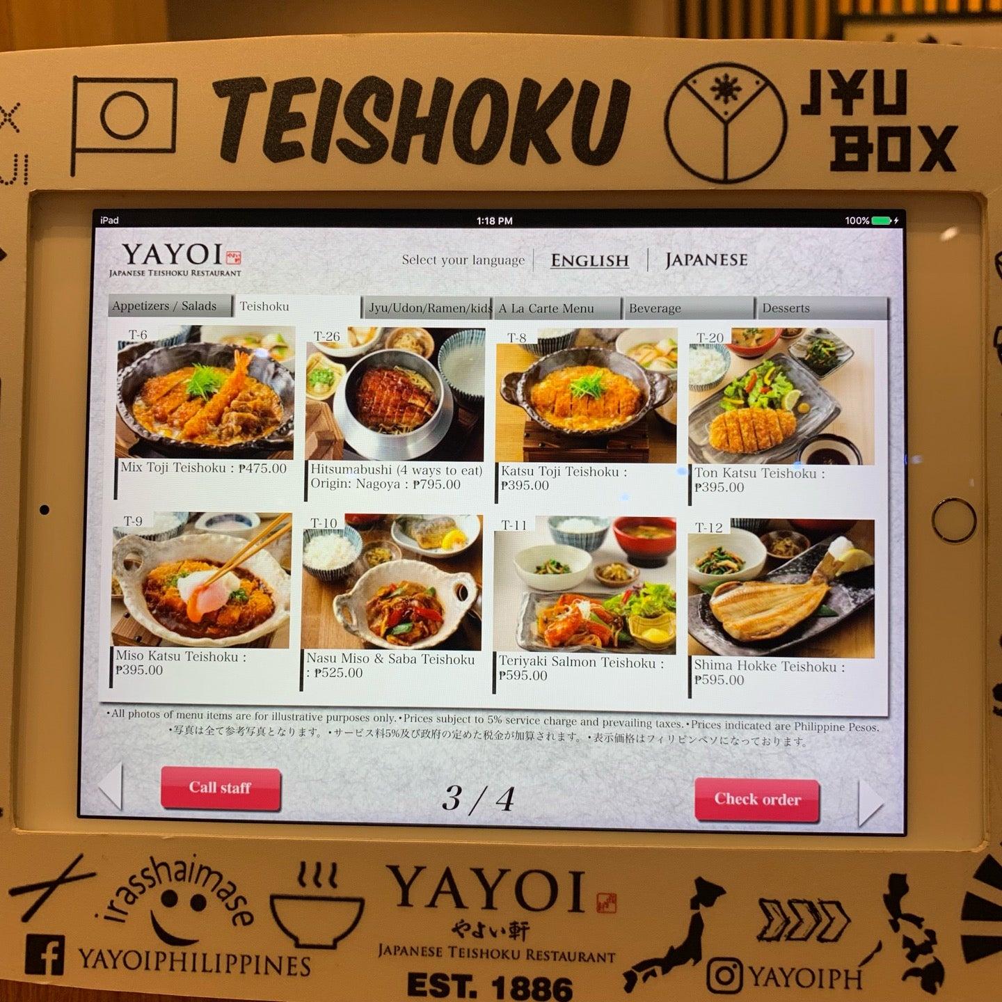 Carta del restaurante YAYOI SM Megamall, Mandaluyong, 3rd level