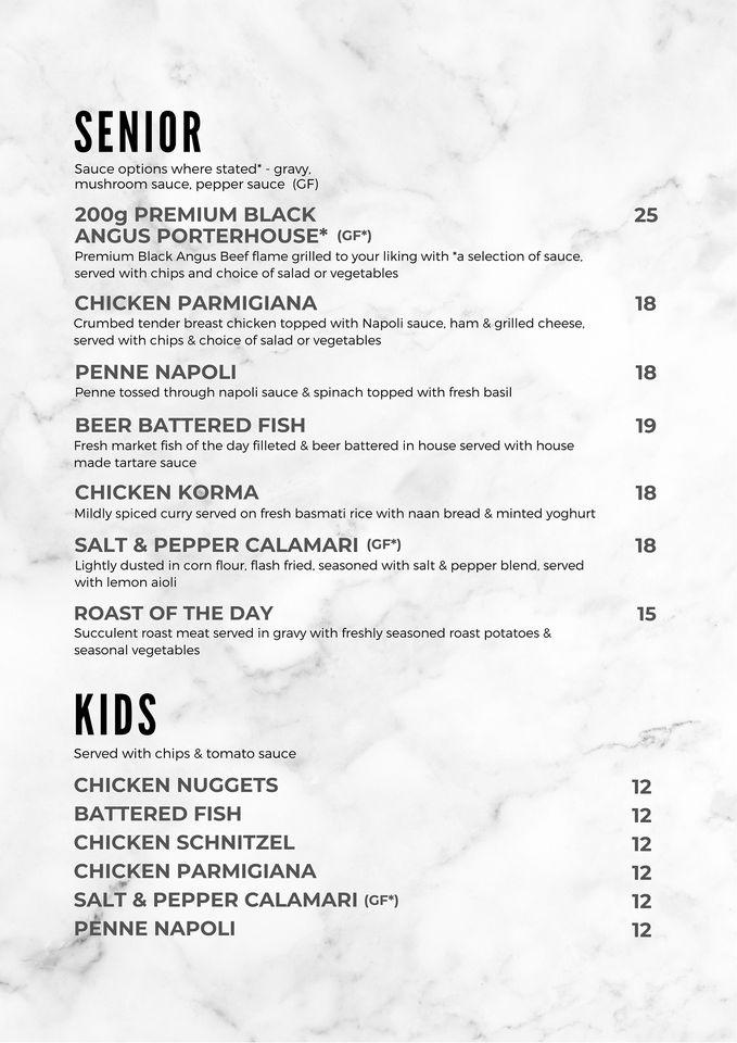 Menu at Cardinia Park Hotel restaurant, Beaconsfield