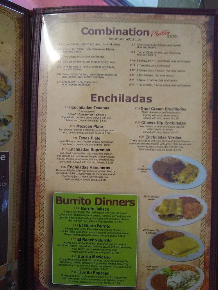 Menu at El Rancho Mexican Restaurant, Burnet