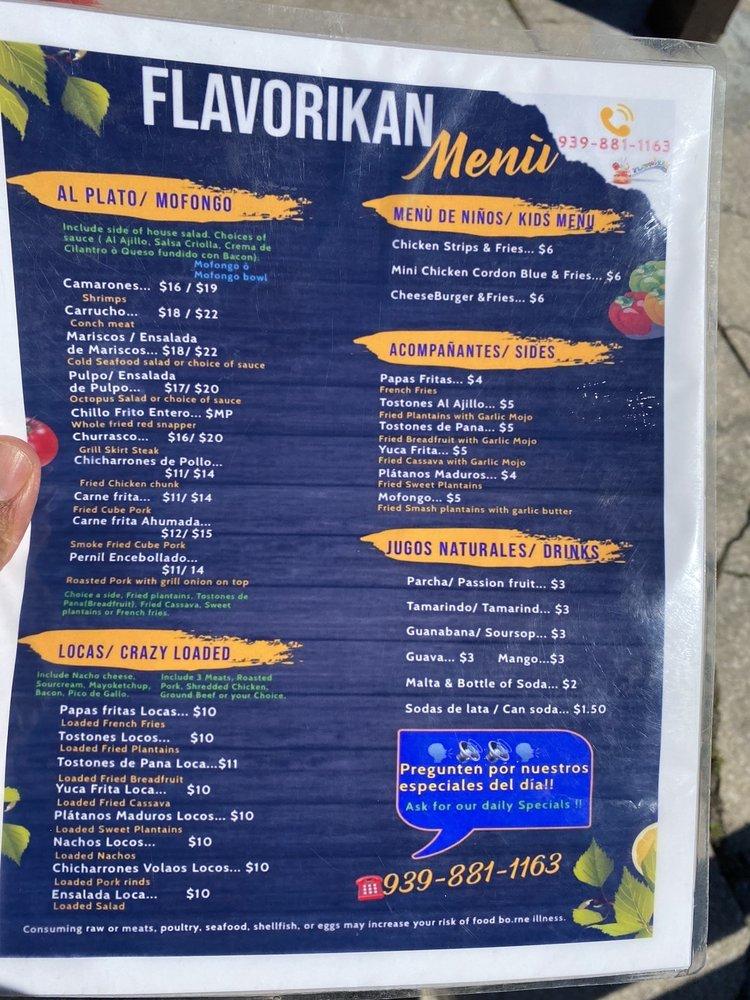 Menu at Flavorikan restaurant, Jacksonville, Atlantic Blvd