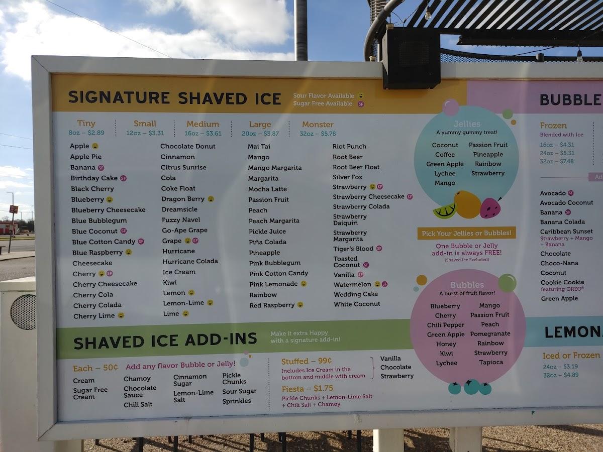 Menu at Happy’s Shaved Ice, Bubble Tea & Smoothies pub & bar, Lubbock