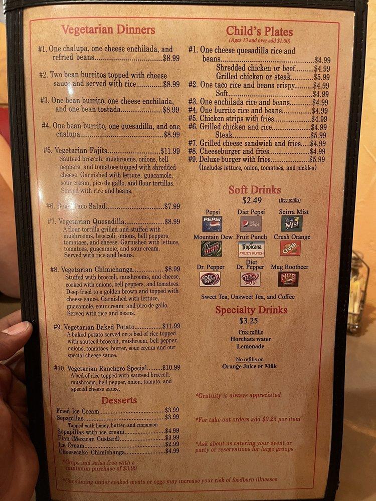 Menu at La Villa Mexican Restaurant, Mena