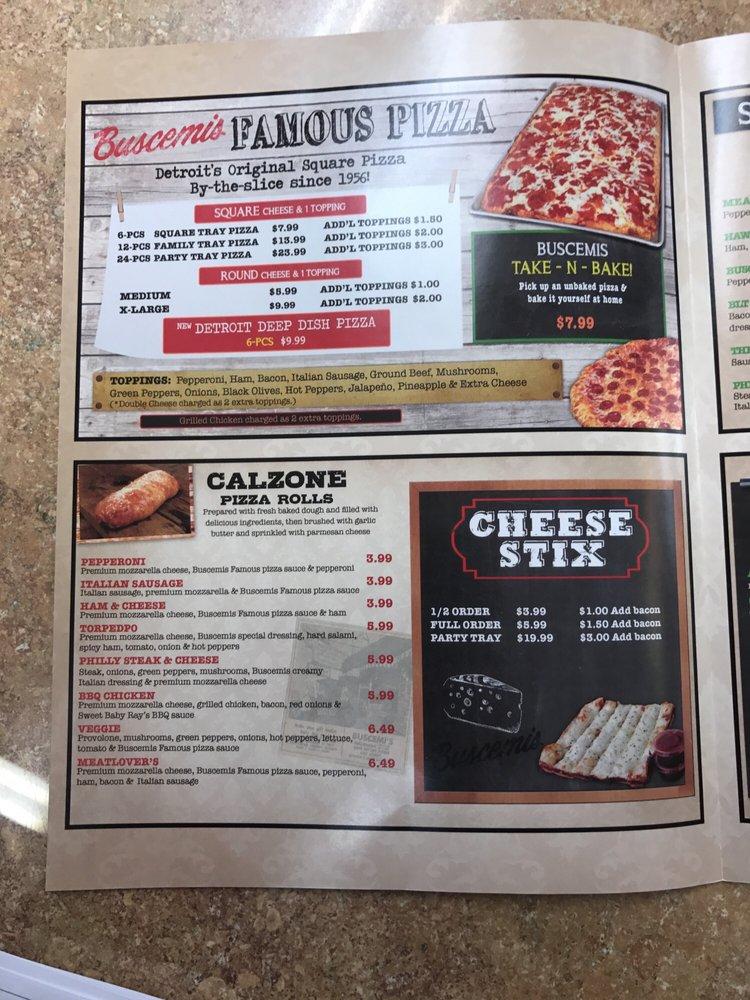 Menu at Original Buscemi's pizzeria, Romeo