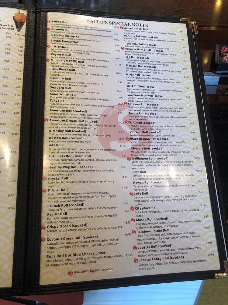 Menu at Saito's Japanese Steakhouse, Palm Beach Gardens, Pga Blvd