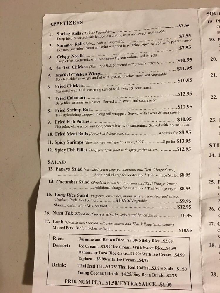 Menu at Thai Village restaurant, Waipahu, 94-1040 Waipio Uka St #13