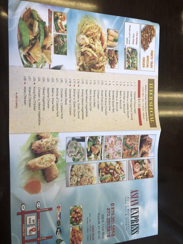 Menu at Asian Express restaurant, Radcliff