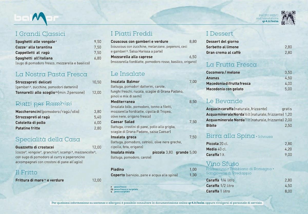 Menu da Bagno Balmor pub & bar, Cervia