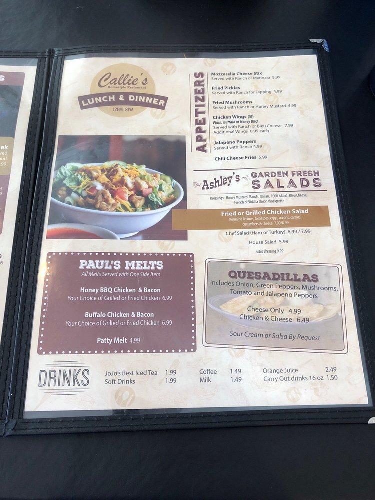 Menu at Callie's Homestyle Restaurant, Versailles