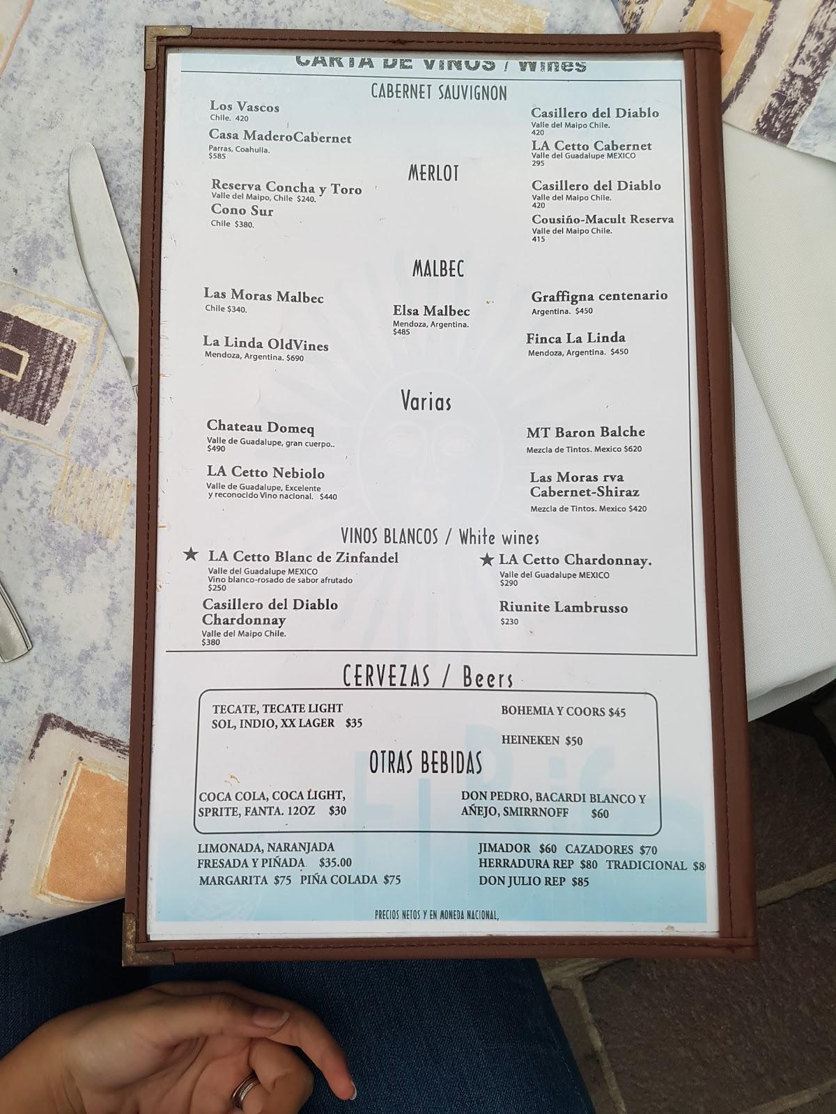 Carta de El Bife Parrilla Argentina, Mazatlán