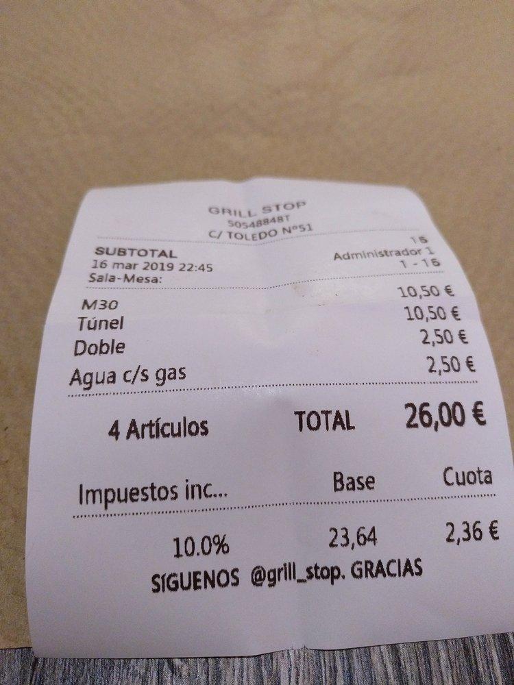 Carta de Grill Stop, Madrid