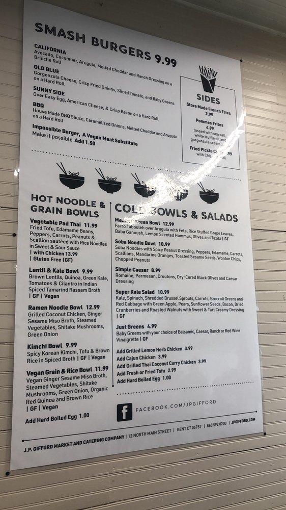 Menu at J.P. Gifford Market & Catering Company cafe, Kent