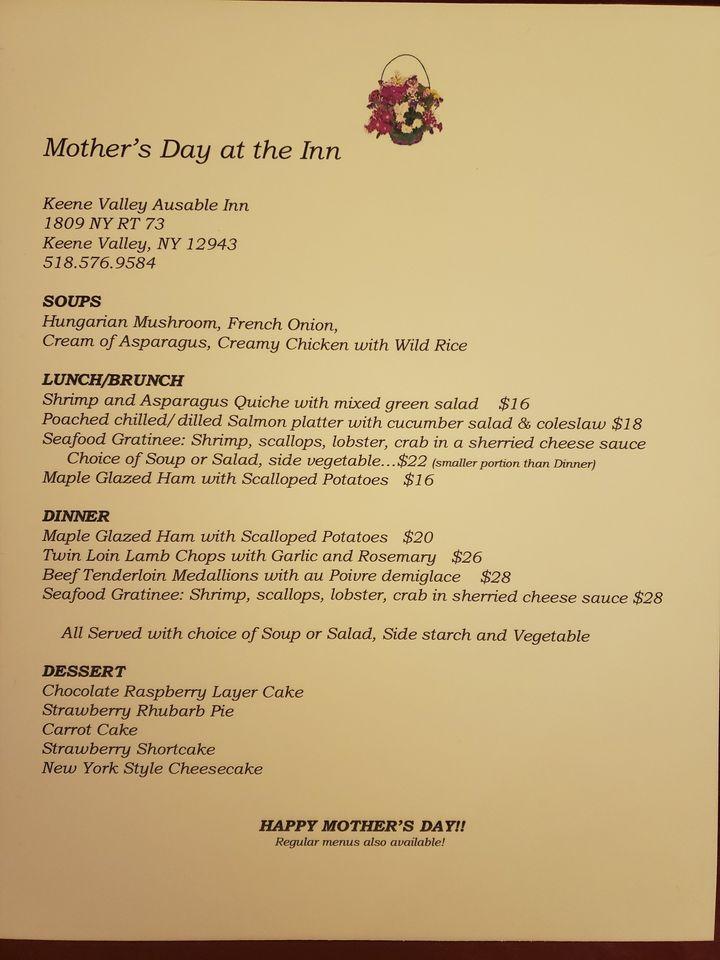Menu at Ausable Inn pub & bar, Keene Valley