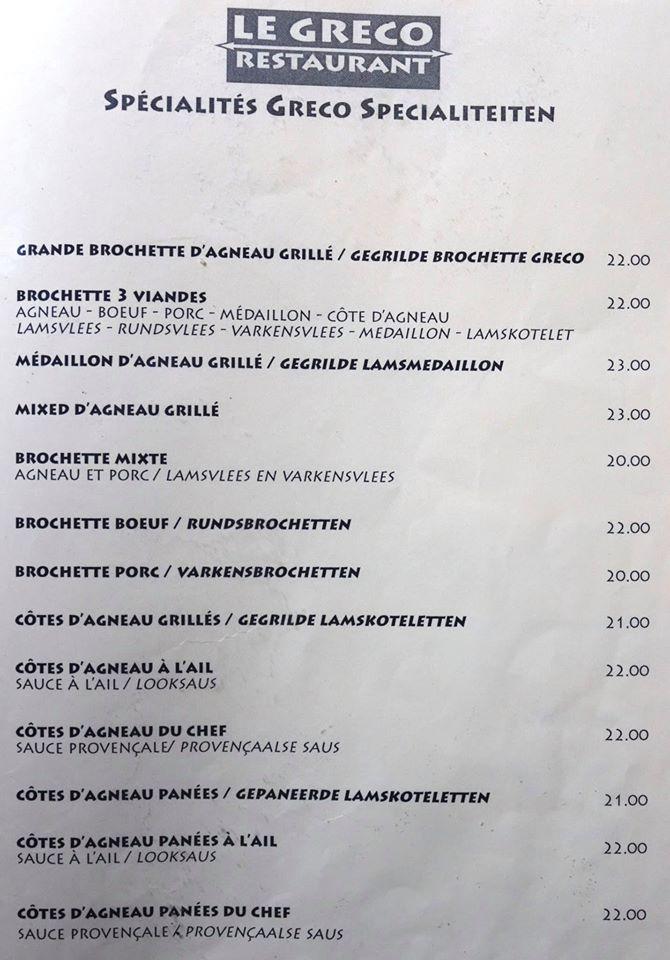 Menu au Restaurant Le Greco, Hannut
