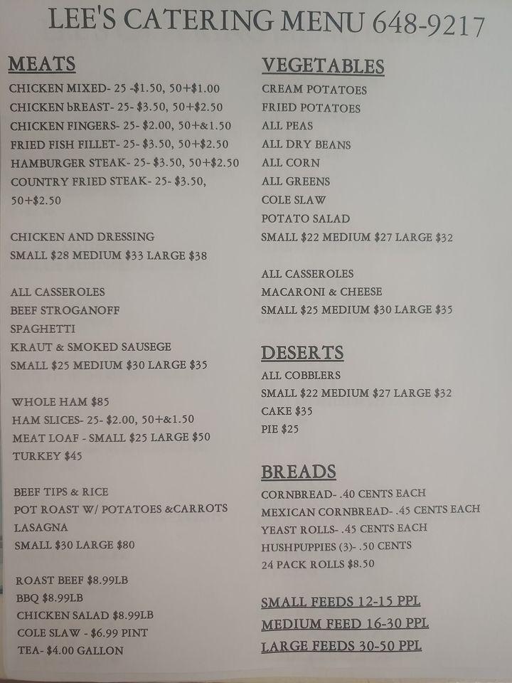 Menu at Lee's Family Restaurant and Dinner Theater, Dora, Hwy 78 E