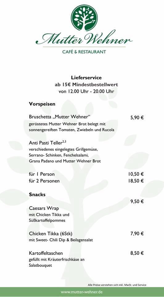 Speisekarte von Gaststätte Mutter Wehner restaurant, Oer-Erkenschwick ...