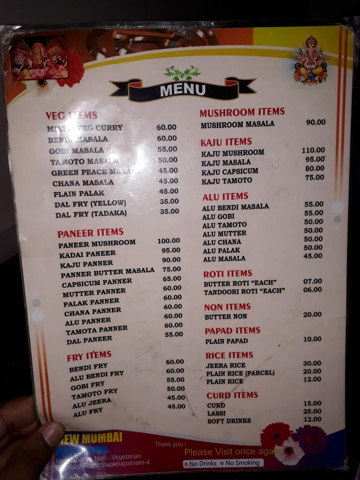 Menu at New Mumbai Punjabi Dhaba, Visakhapatnam