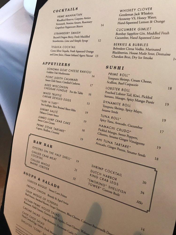 Menu at Ocean Prime steakhouse, Tampa, N Westshore Blvd