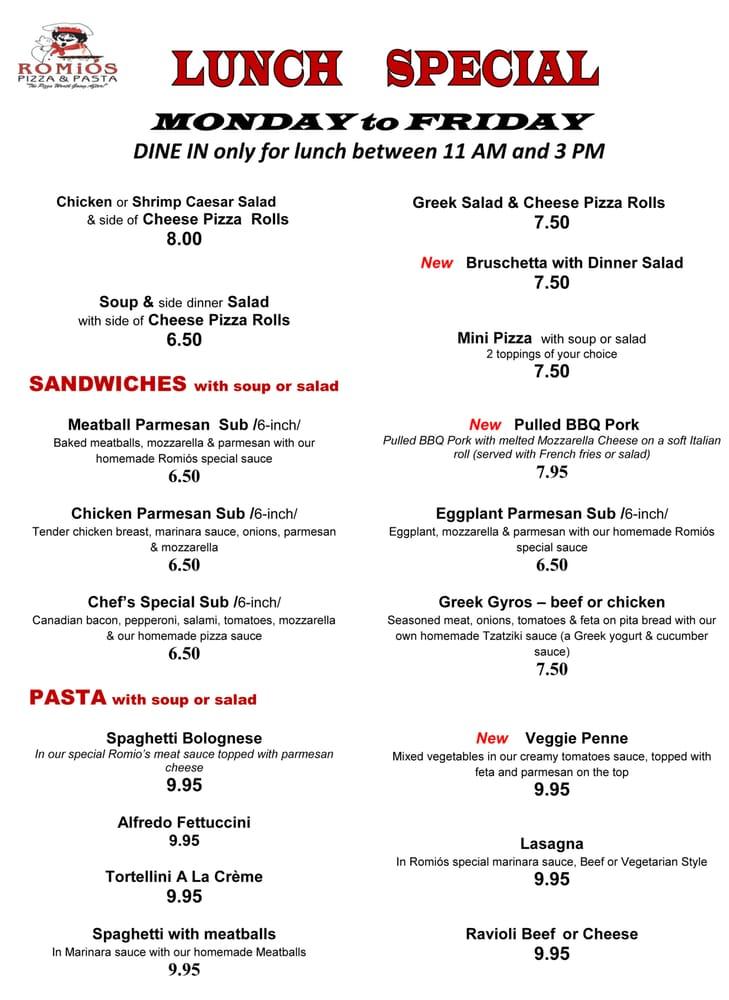 Menu at Romio's Pizza & Pasta pizzeria, Everett, Colby Ave