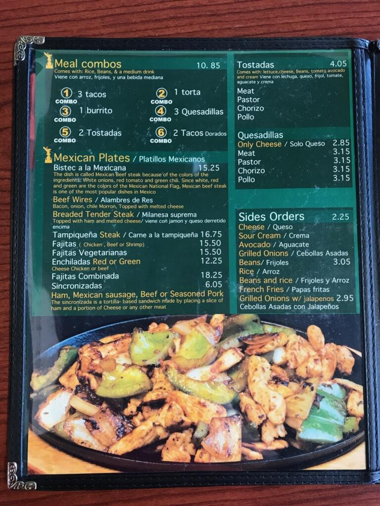 Menu at Taqueria El Sazon restaurant, Batavia
