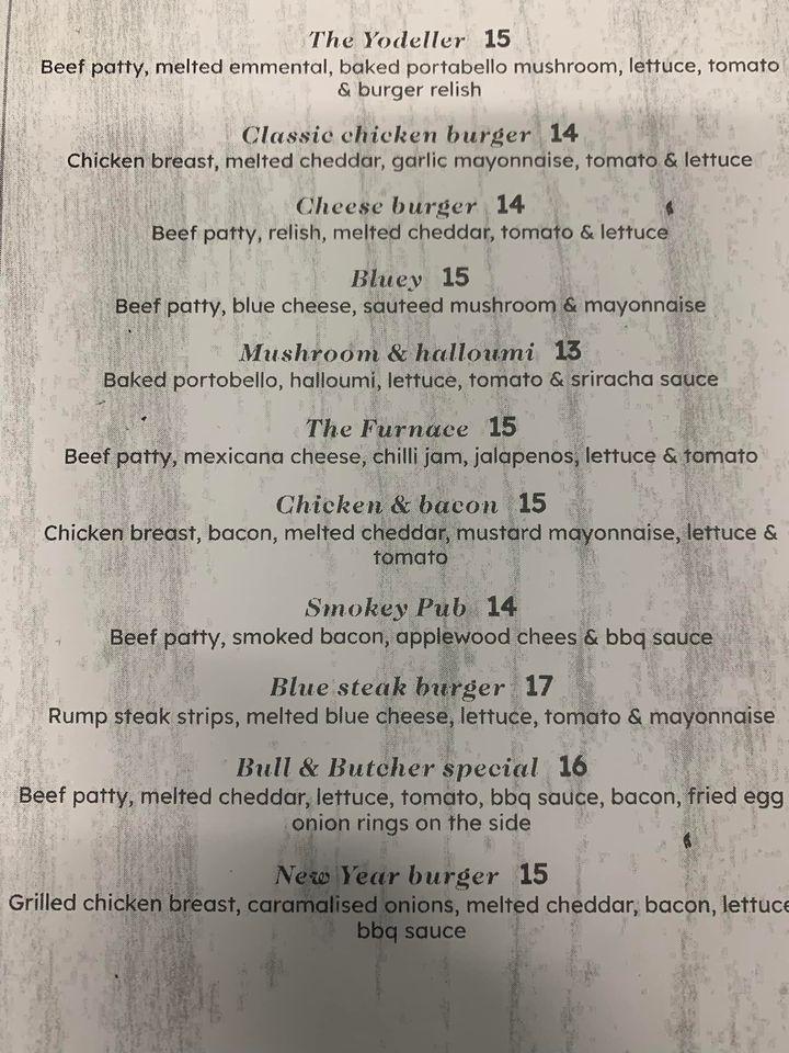 Menu at The Bull & Butcher pub & bar, Buckingham