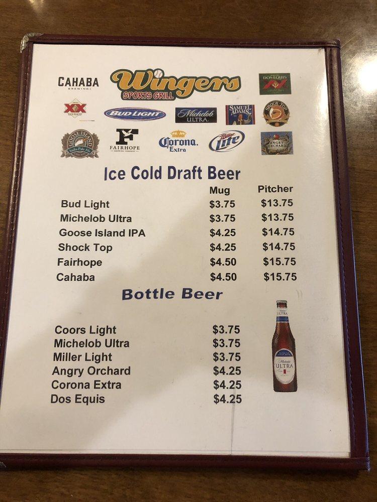 Menu at Wingers Sports Bar& Grill (Festival Plaza), Montgomery, Vaughn Rd