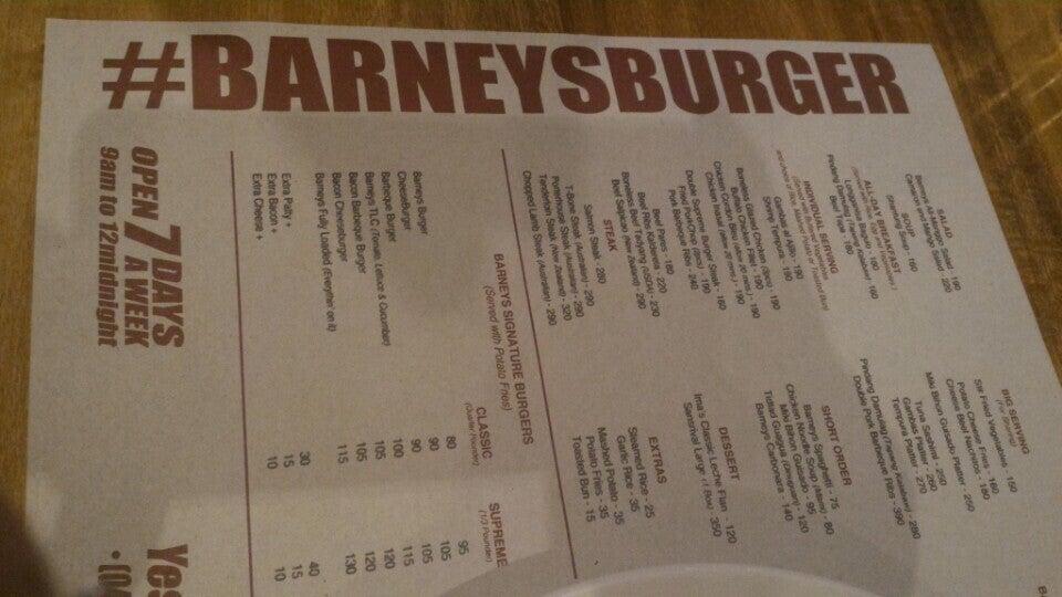 Menu at Barneys Burger Bar + Kitchen, San Fernando, 2MMF+XRC