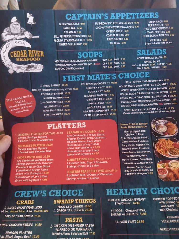 Menu at Cedar River Seafood Crystal River restaurant, Crystal River
