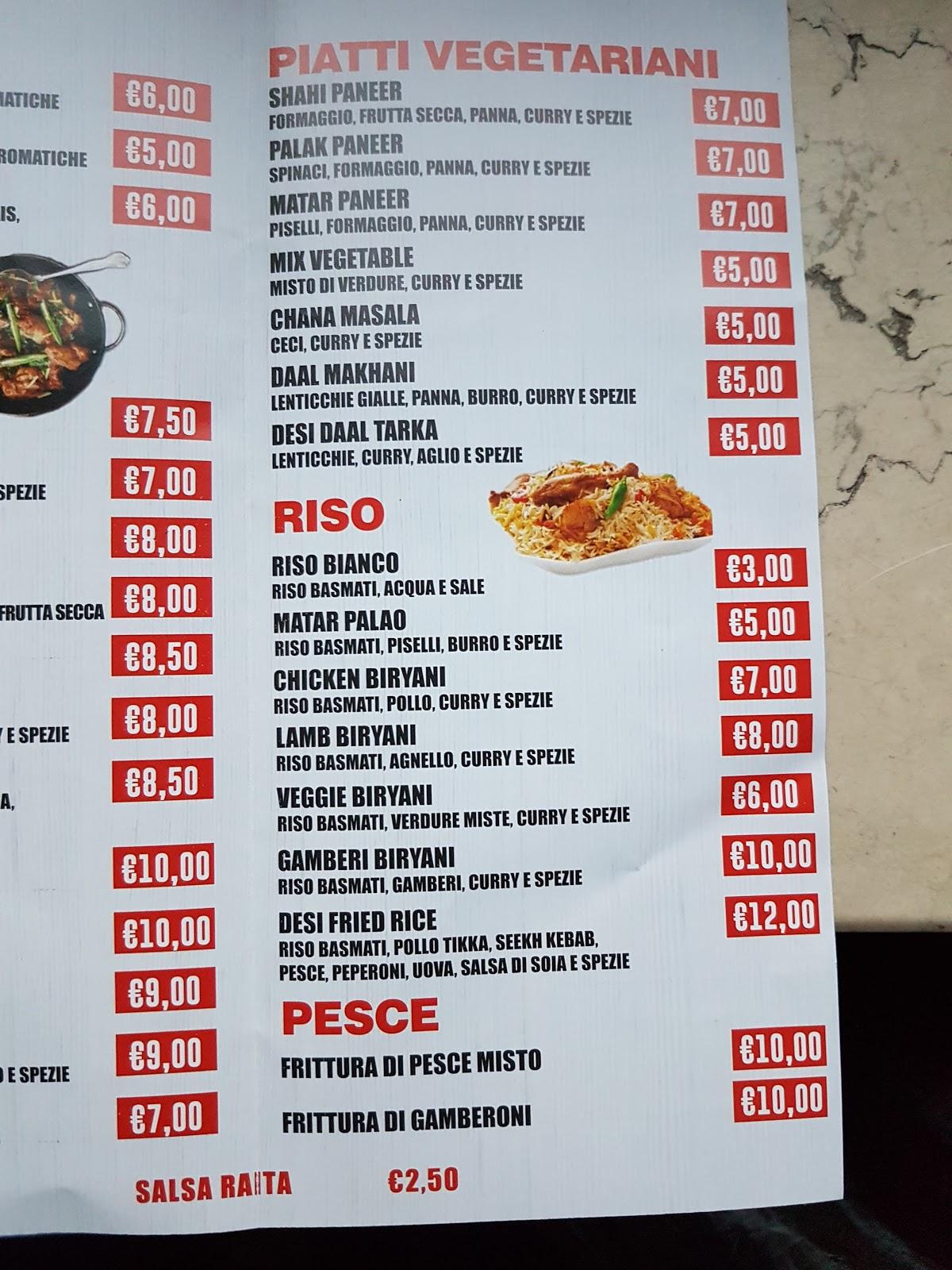 Menu at Desi Mirch Masala restaurant, Verona